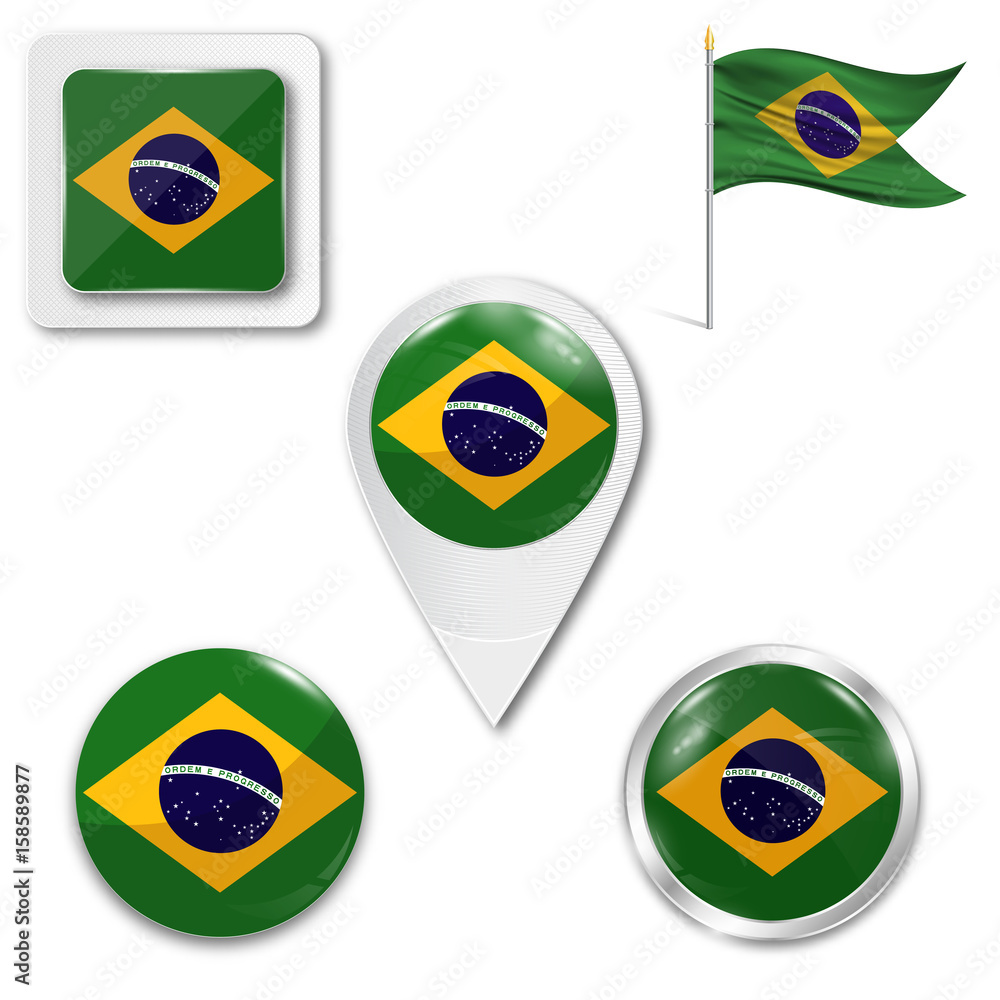 Set of icons of the national flag of Brazil in different designs on a ...