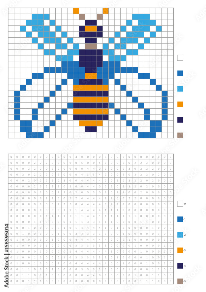 Kids coloring page, pixel coloring with numbered squares. Blue ...