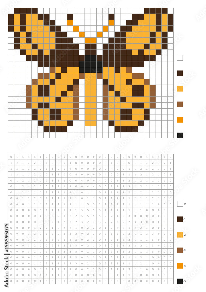 Kids coloring page, pixel coloring with numbered squares. Orange ...