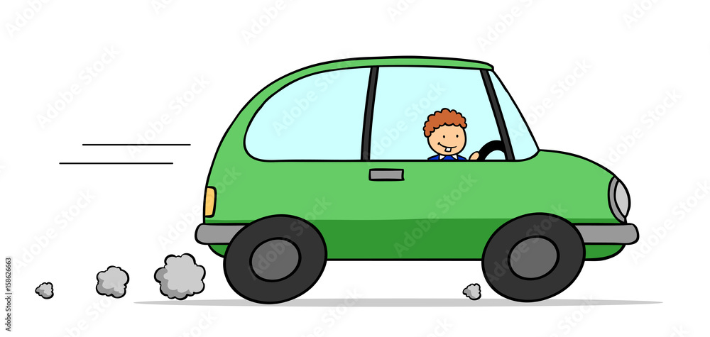 Cartoon Kind fährt Auto Stock Illustration | Adobe Stock