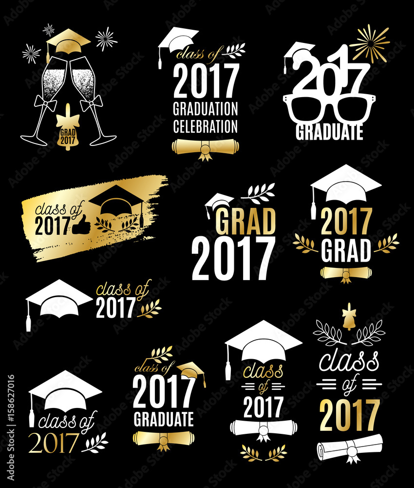 Graduation class of 2017 labels golden design set. Concept for shirt ...
