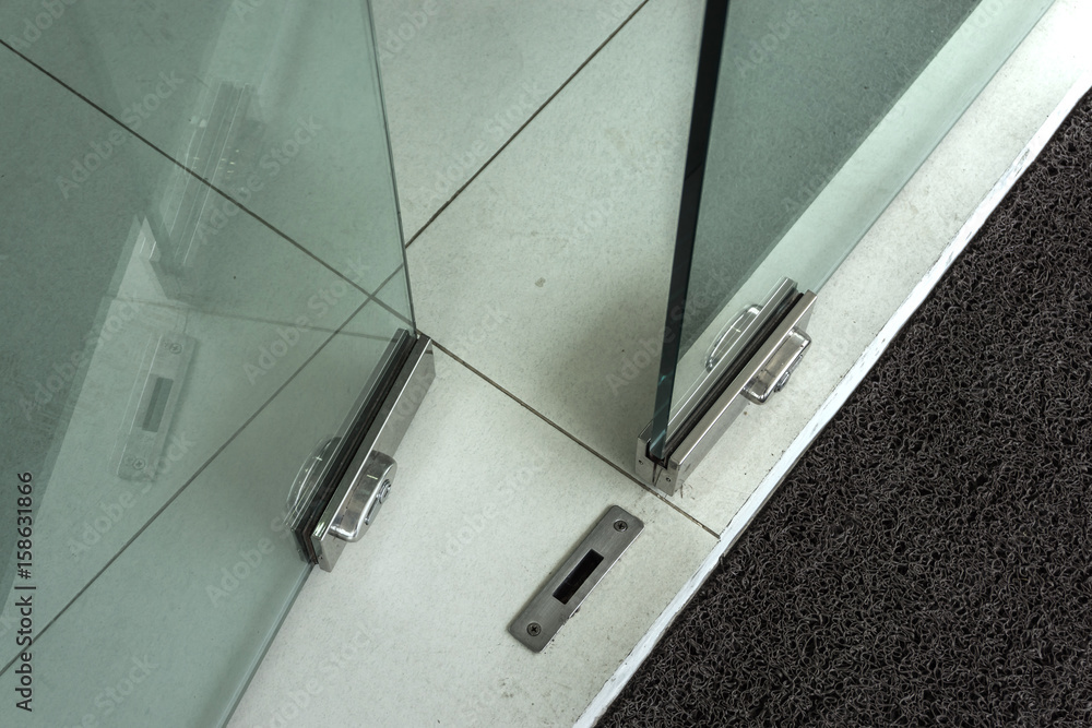 open glass doors into office room, Close up unlock glass door Stock ...