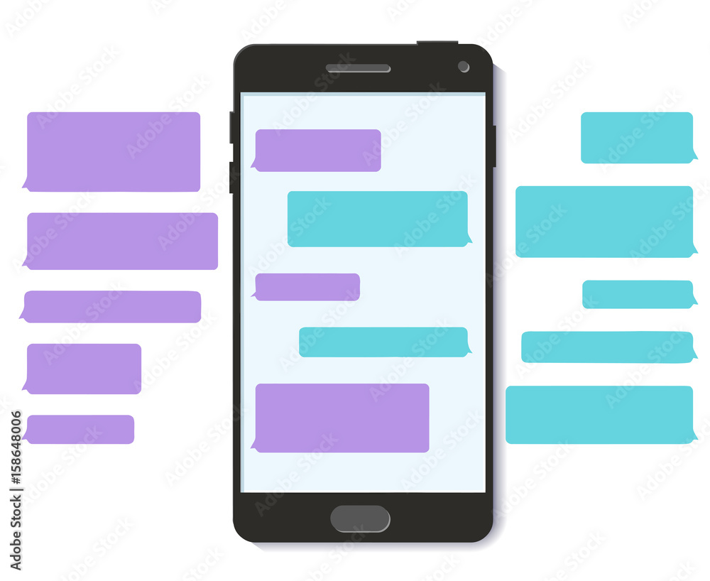 Chatbot chat text message bubble template 3D flat vector mobile ...