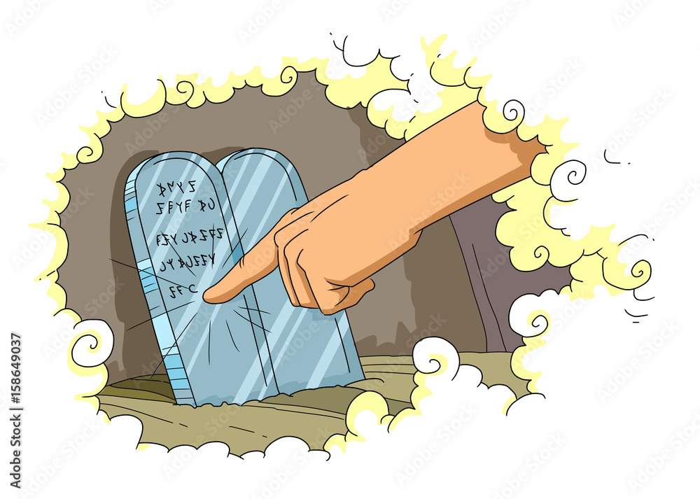 Finger of God write the Ten Commandments on stone tablets ilustração do ...