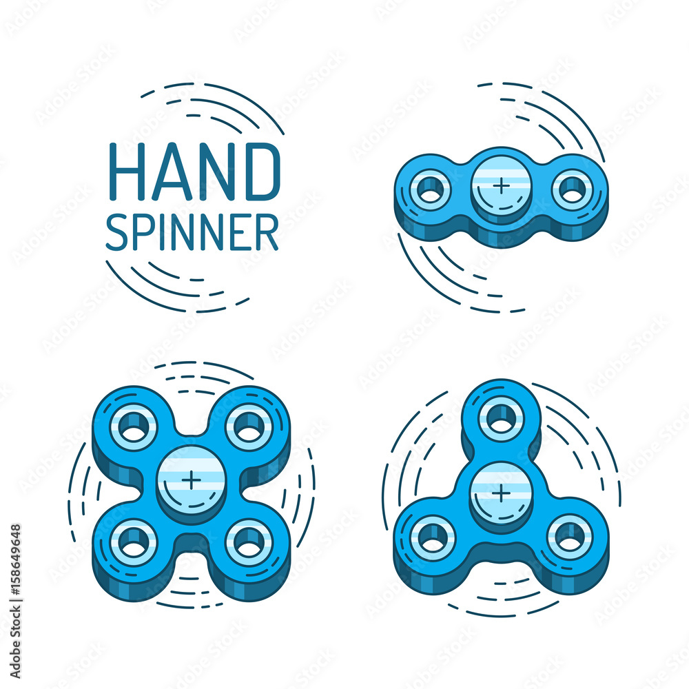 Hand spinner vector logo in a flat style. Several types of spinners ...