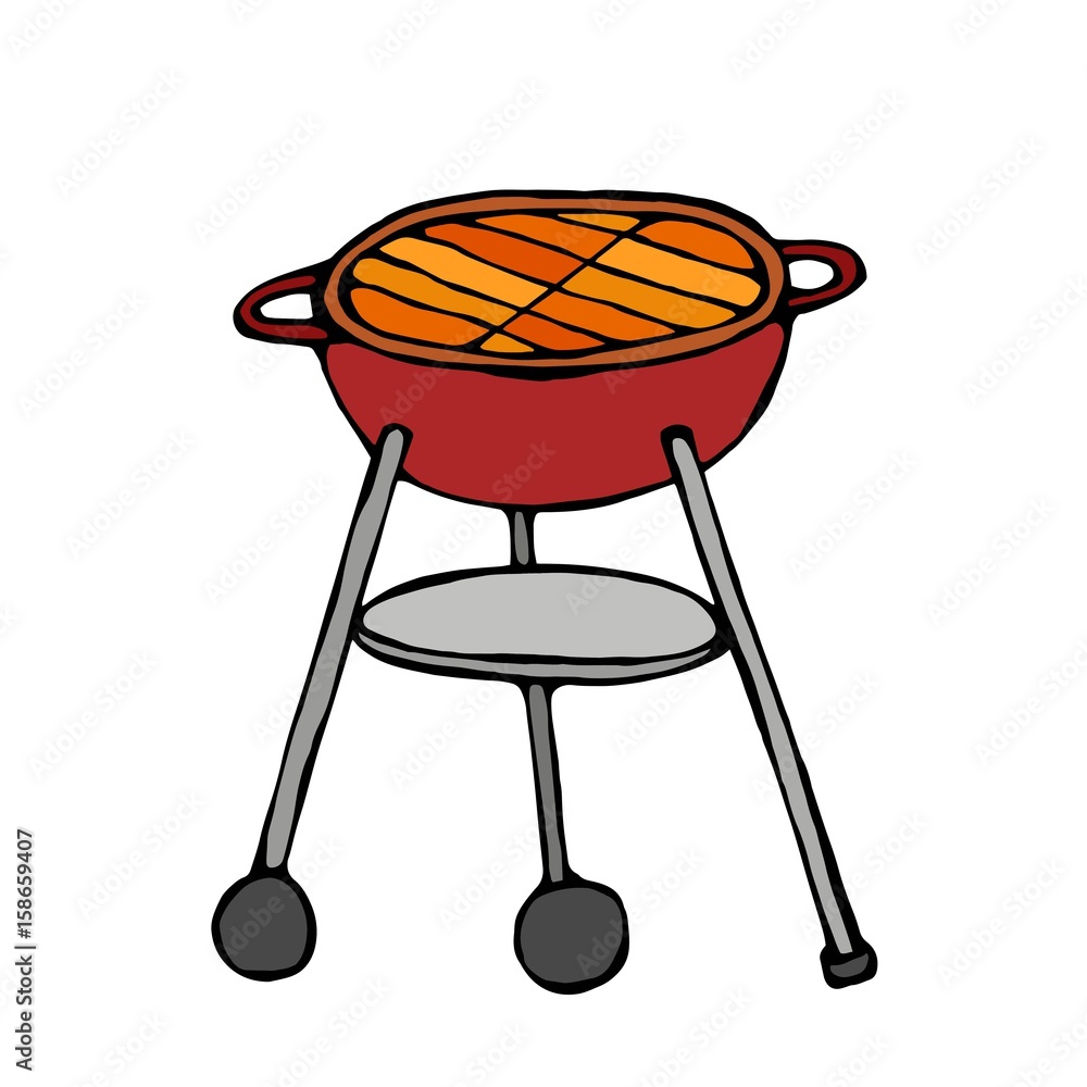 BBQ Grill. Isolated On a White Background. Realistic Doodle Cartoon ...