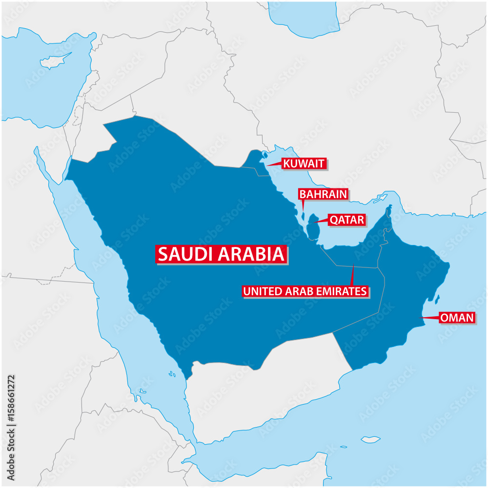 Map of the Member States of the Gulf Cooperation Council Stock Vector ...