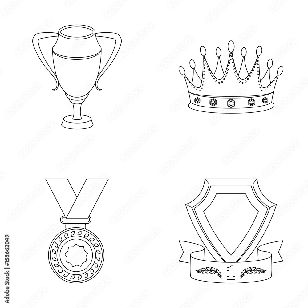 A silver cup, a gold crown with diamonds, a medal of the laureate, a ...