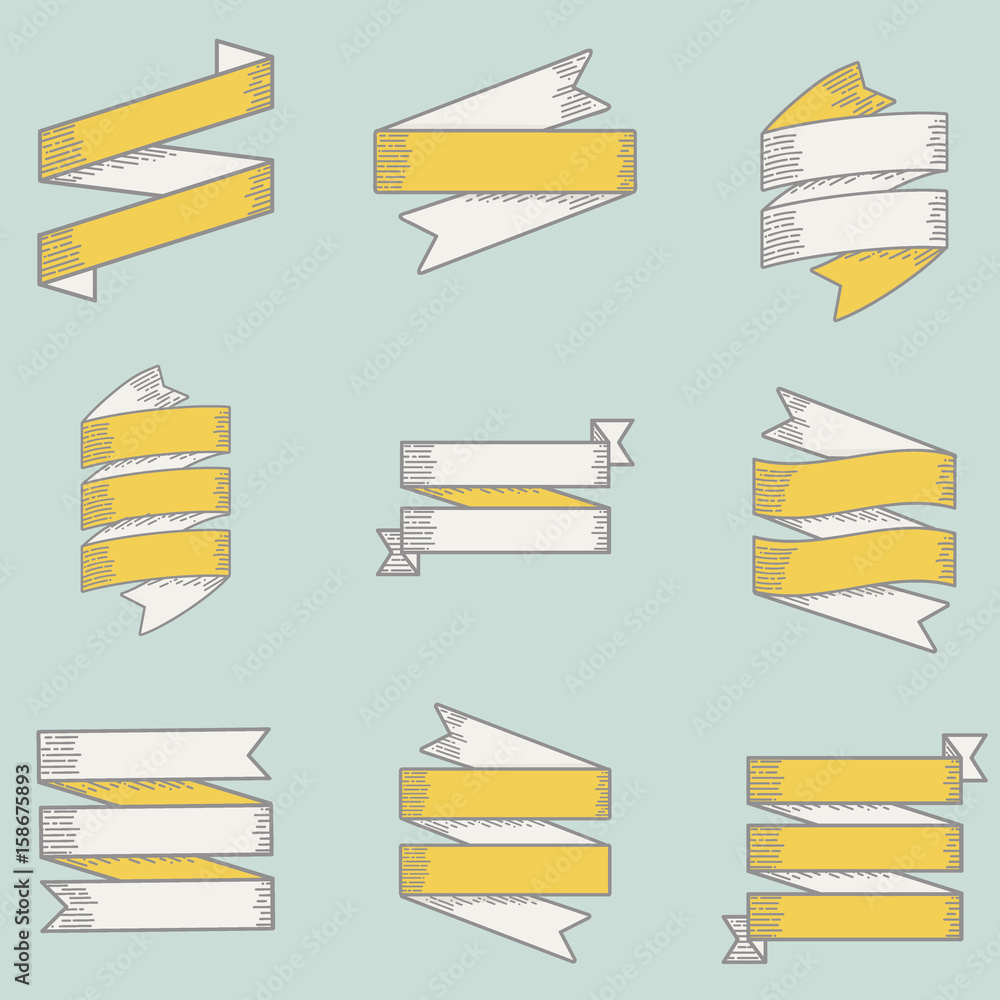 Collection Set of Ribbon Banner Label Vector on Green Background Stock ...