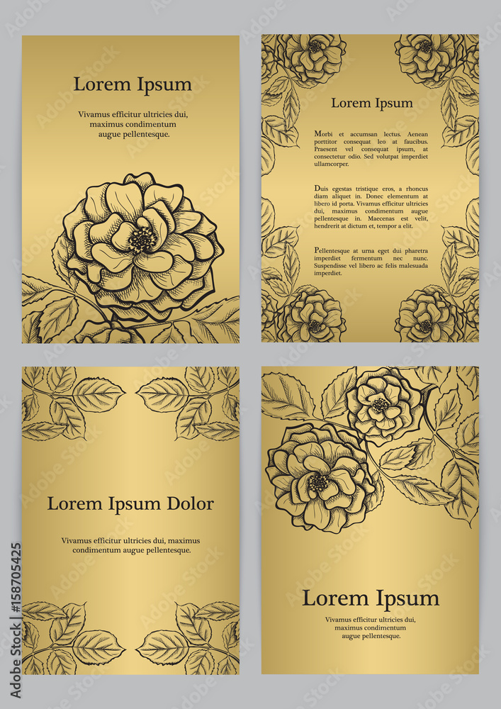 Vector templates for A4 with silhouette english roses Stock Vector ...