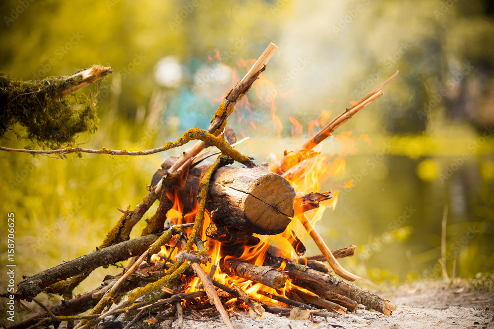 Bonfire on summer. Fire flame from bonfire on a nature. Stock Photo ...