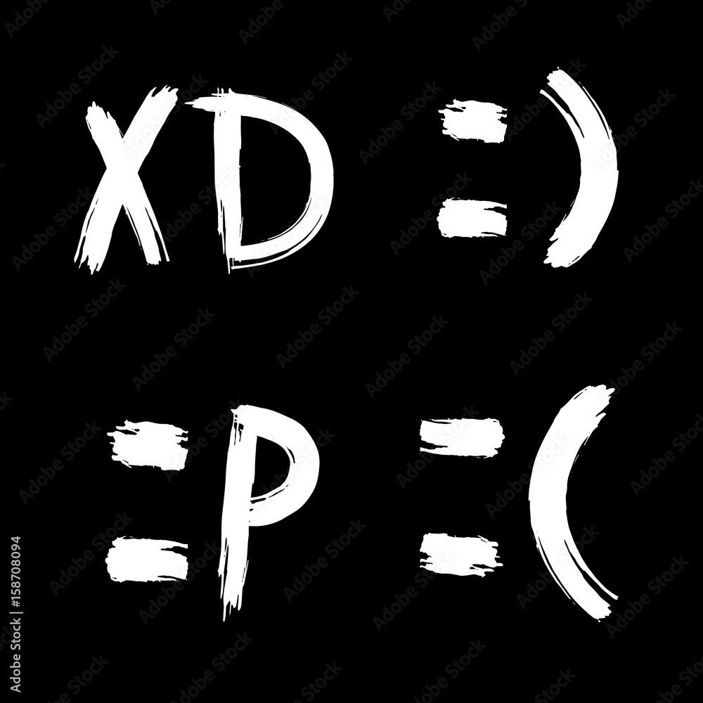 Hand drawn set of emoticons with punctuation marks, ink brush emoji ...