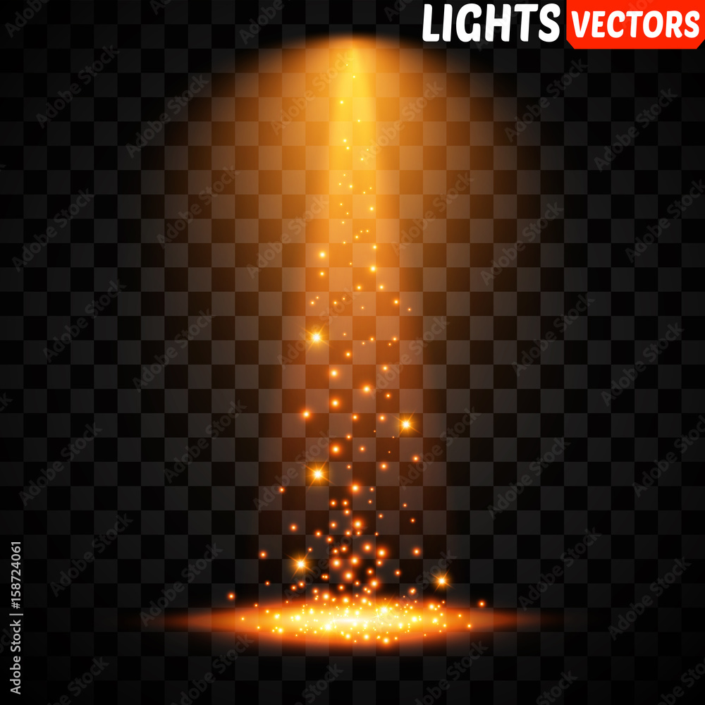 Golden light beam isolated on transparent background. Vector ...