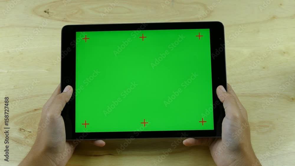 Woman Using Horizontal Tablet - Various Hand Gestures - Green Screen ...