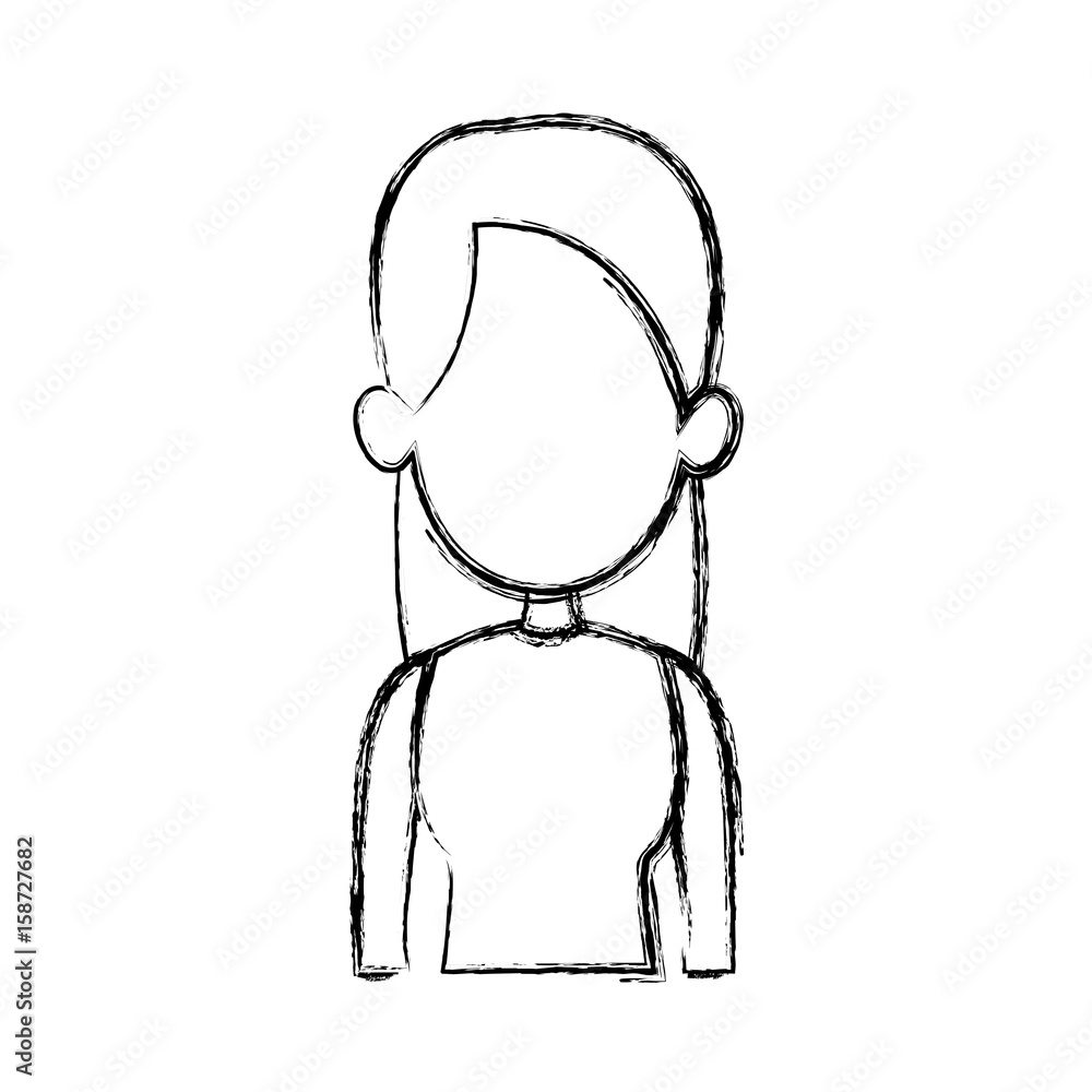 silhouette drawing of faceless half body woman hairstyle vector ...