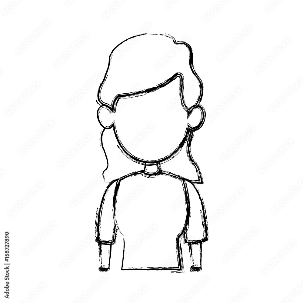 silhouette drawing of faceless half body woman hairstyle vector ...