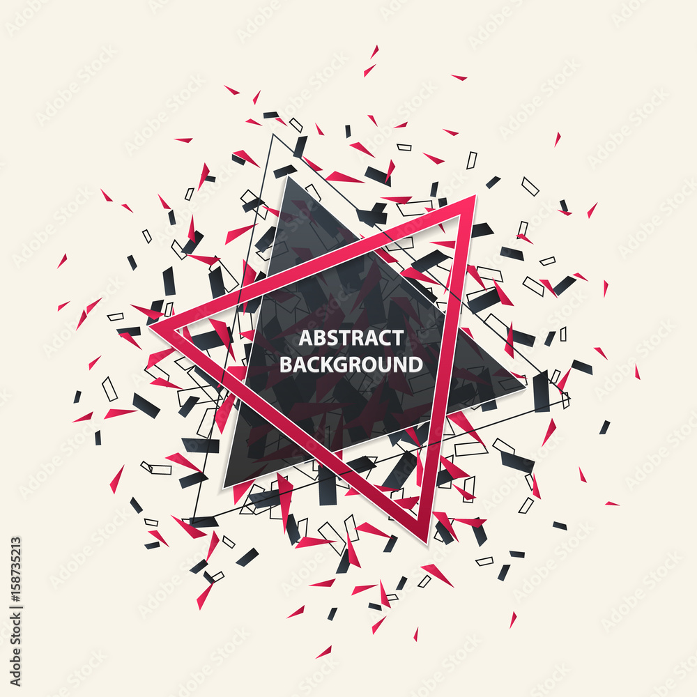 Abstract explosion banner with polygonal particles concept. White ...