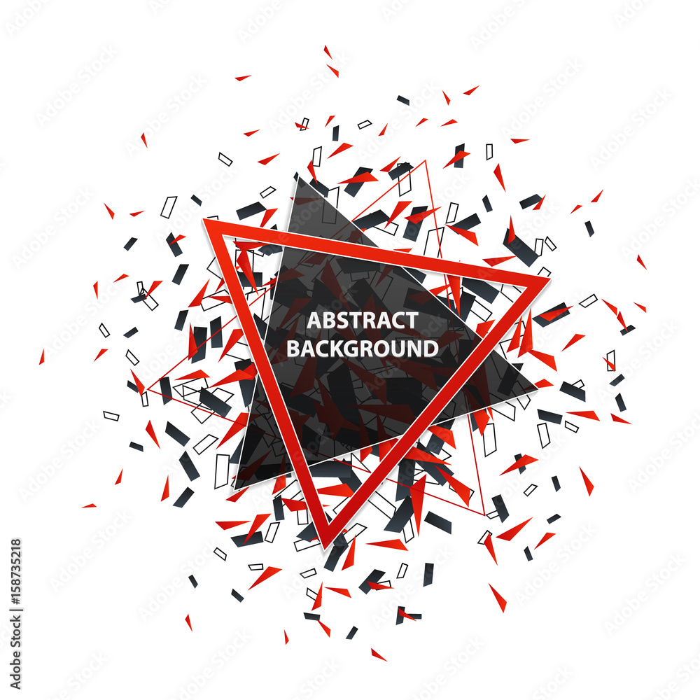 Abstract explosion banner with polygonal particles concept. White ...