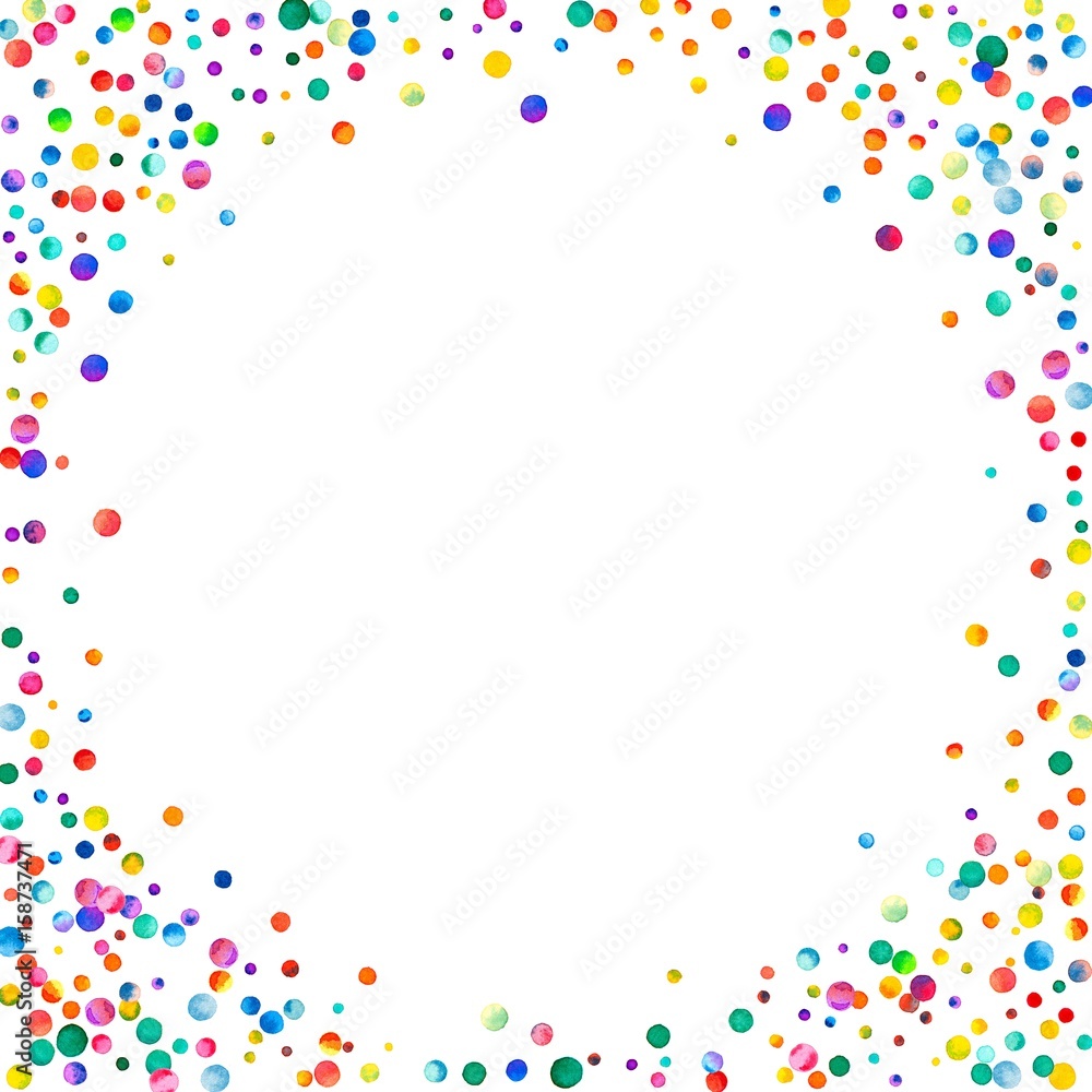 Dense watercolor confetti on white background. Rainbow colored ...