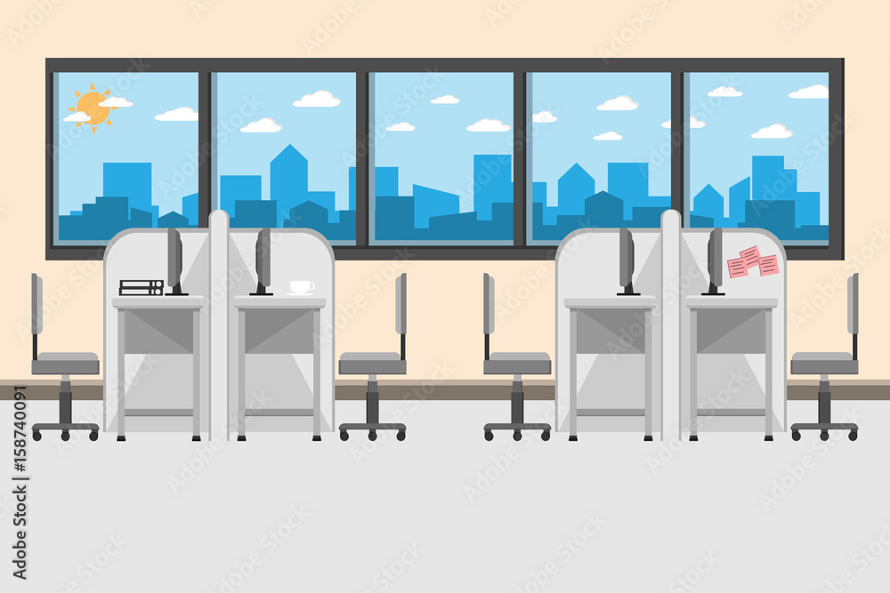 interior office room design with computer and accessory design.vector ...