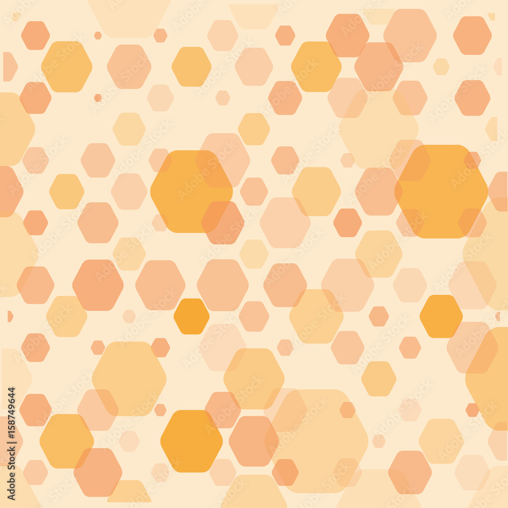 Abstract orange geometric background with hexagons of different opacity ...
