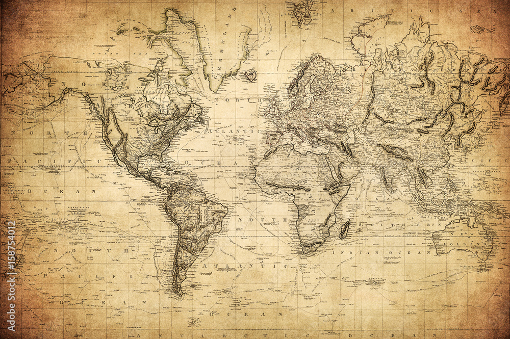 vintage map of the world 1814.. Stock Illustration | Adobe Stock