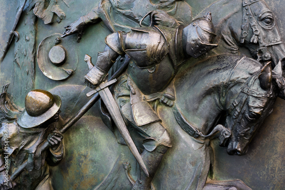 Detail of relief - historical battle, fight and combat between enemies ...