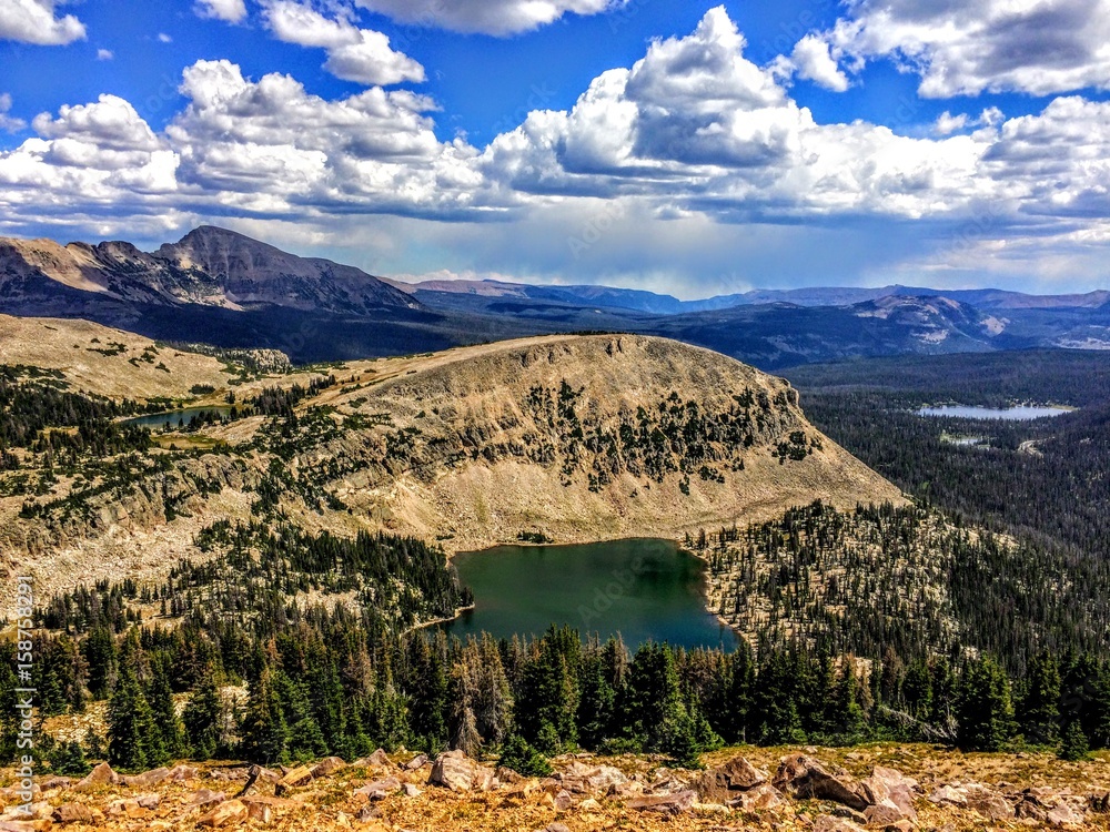 USA, Utah, Aerial view of Uinta National Forest and Mirror Lake from ...