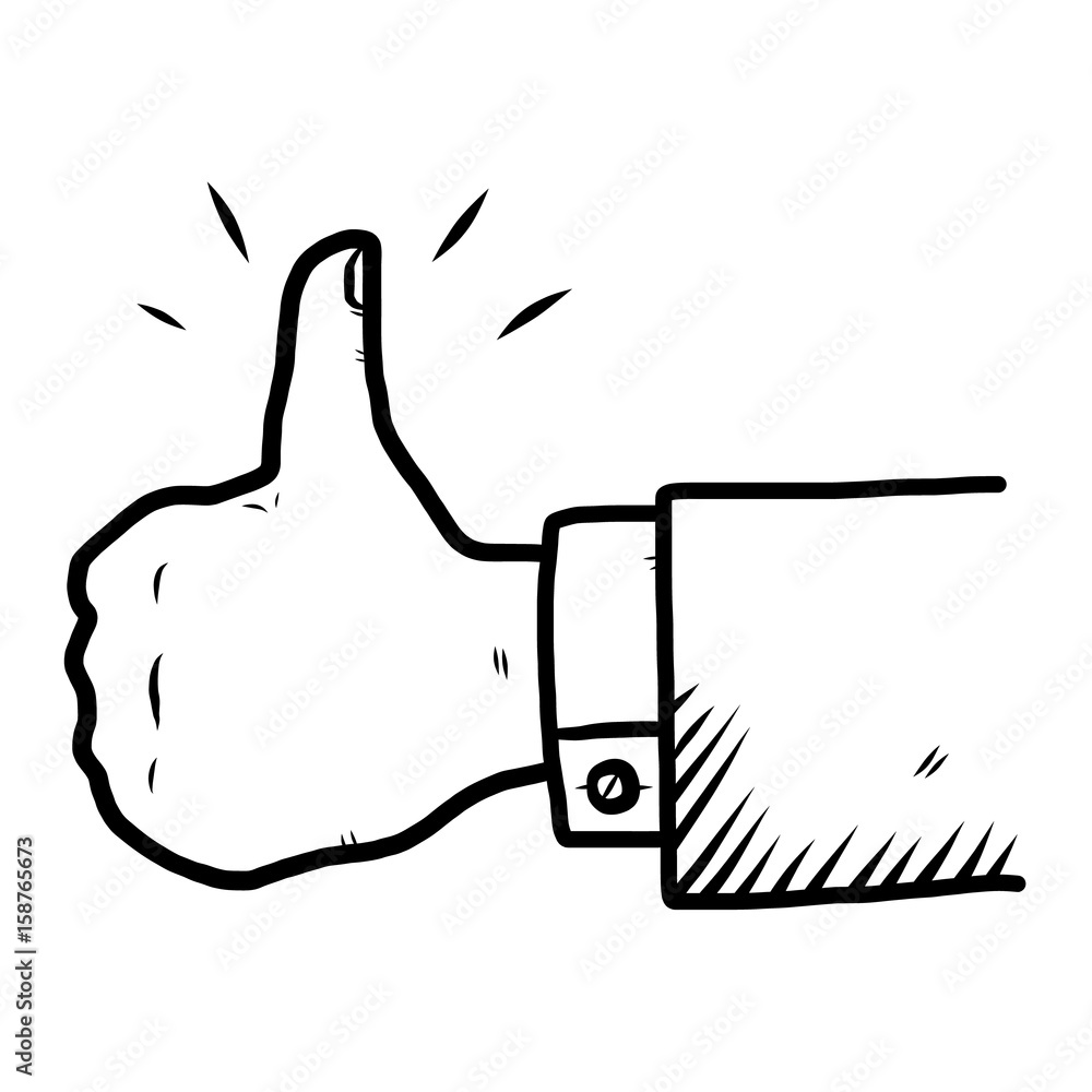 Thumb Up Cartoon Vector And Illustration Black And White Hand Drawn Sketch Style Isolated
