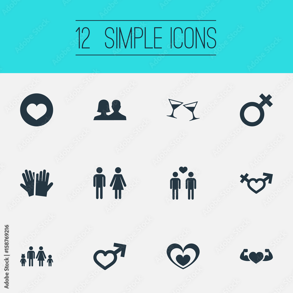 Vector Illustration Set Of Simple Beloved Icons. Elements Amour, Glove ...