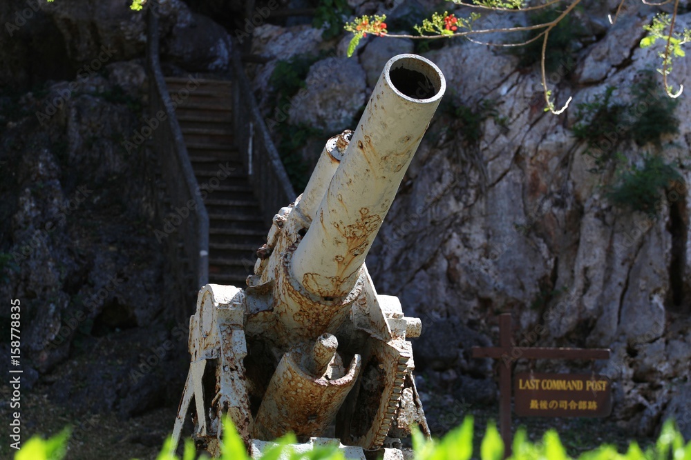Old Japanese cannon at the Last Command Post, Saipan The relics of a ...