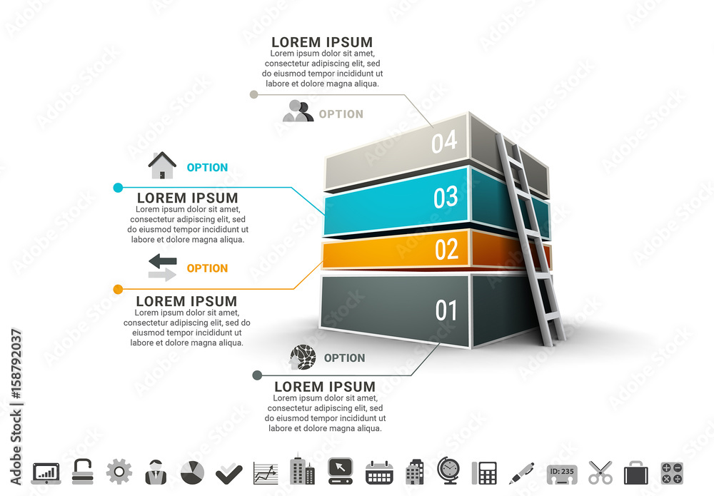 Four Stacked 3D Boxes with Ladder Inforgraphic Layout Stock Template ...