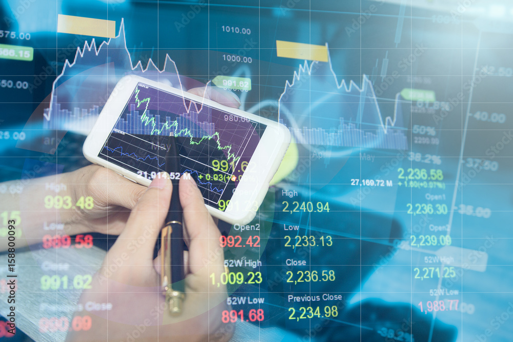 Profit graph of stock market indicator with hand shake background ...