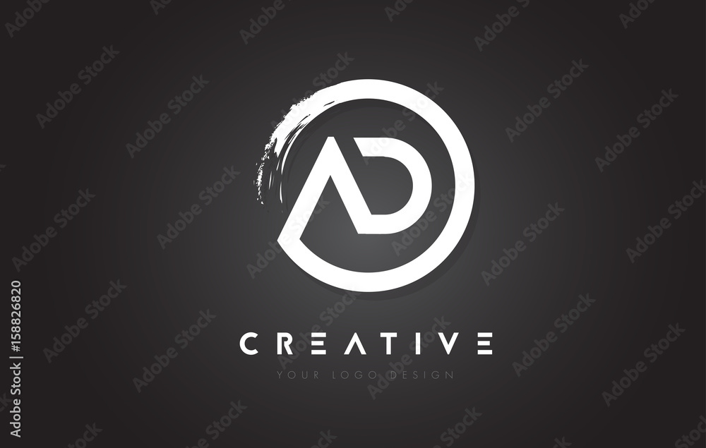 AD Circular Letter Logo with Circle Brush Design and Black Background ...