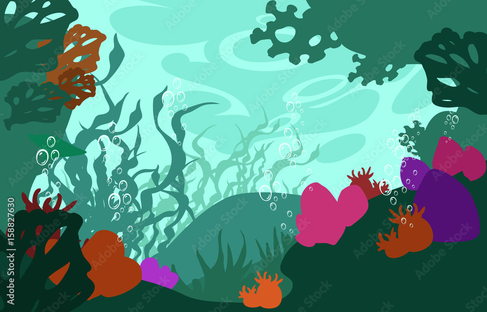 Sea floor flat cartoon illustration Stock Vector | Adobe Stock