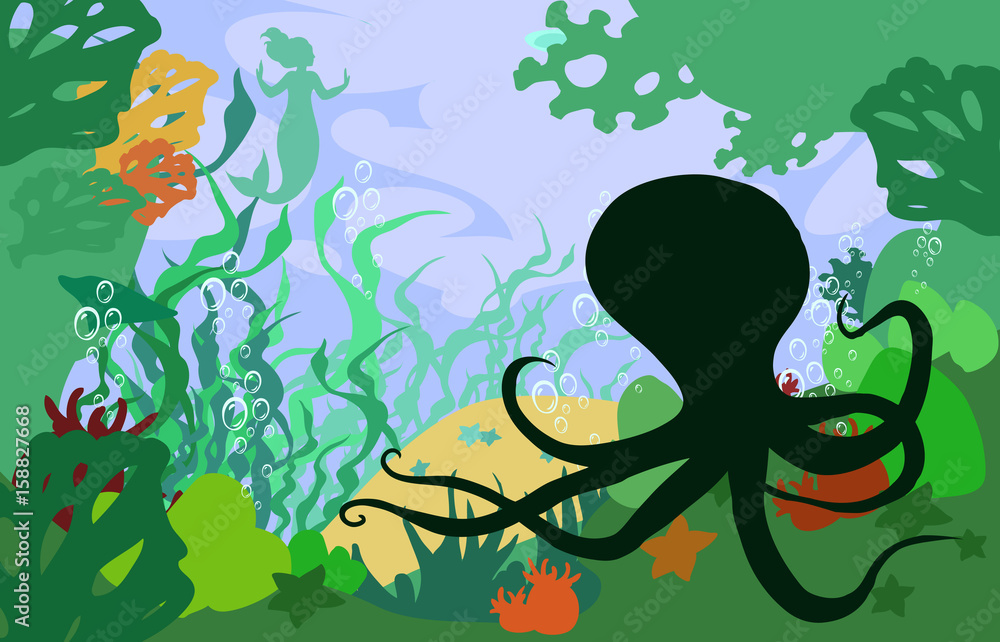 Sea floor flat cartoon illustration Stock Vector | Adobe Stock