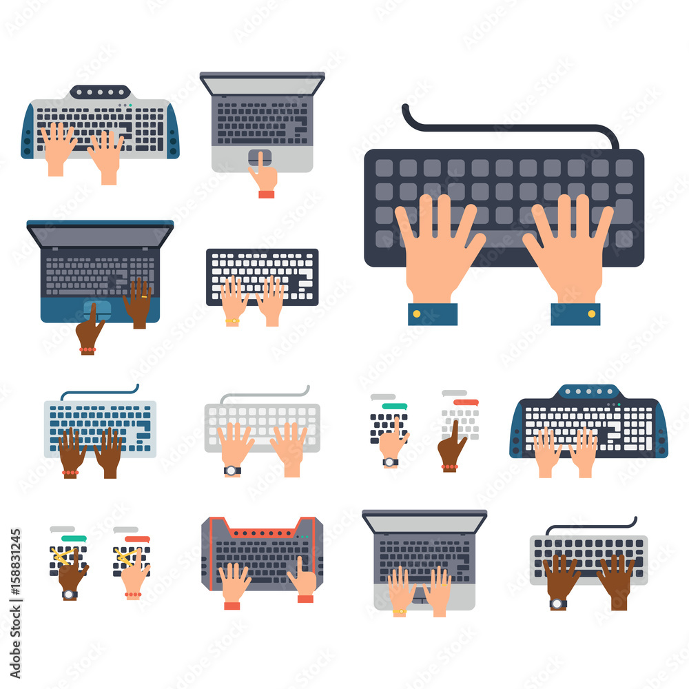 Users hands on keyboard and mouse of computer technology internet work ...