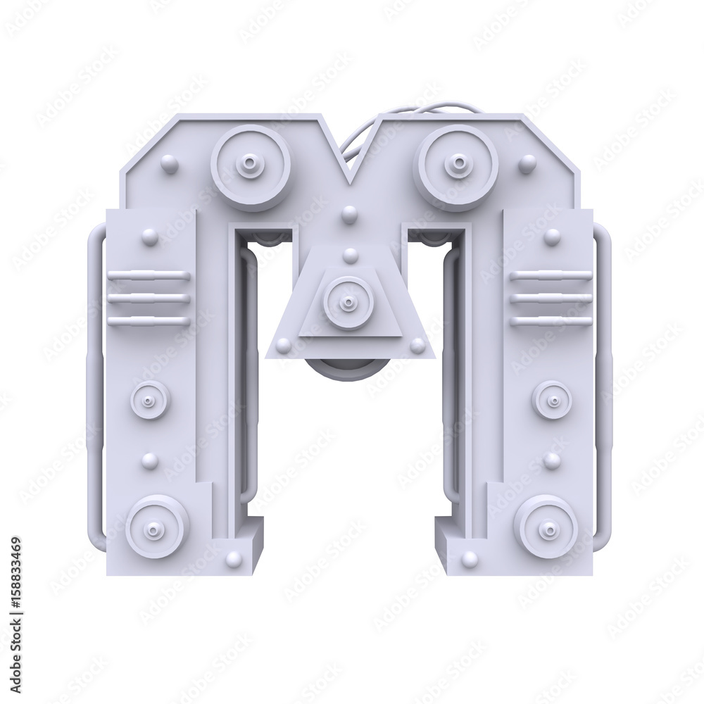 Iron mechanical letter isolated on white background. Futuristic ...