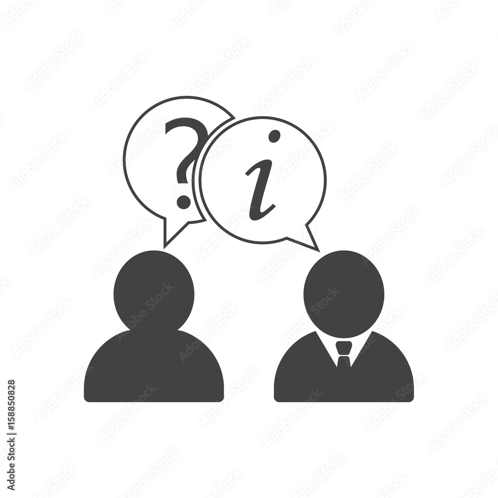 Figures of customer and employee. Customer asking question and ...