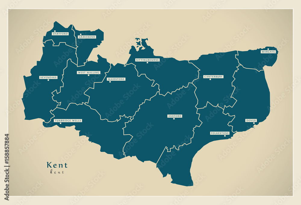 Modern Map - Kent county with districts UK illustration Stock Vector ...
