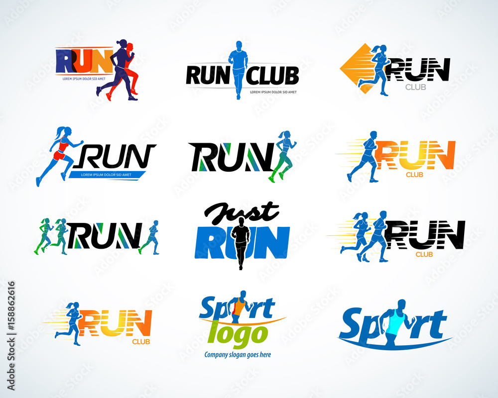 Sport club, running club vector labels and emblems, logotypes, badges ...