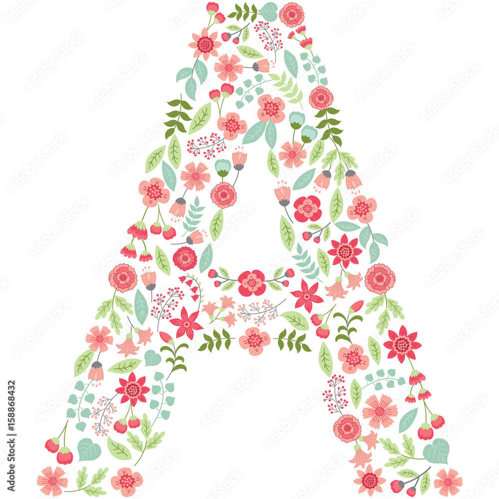 Vector floral letter A. Vector floral abc. English floral alphabet ...