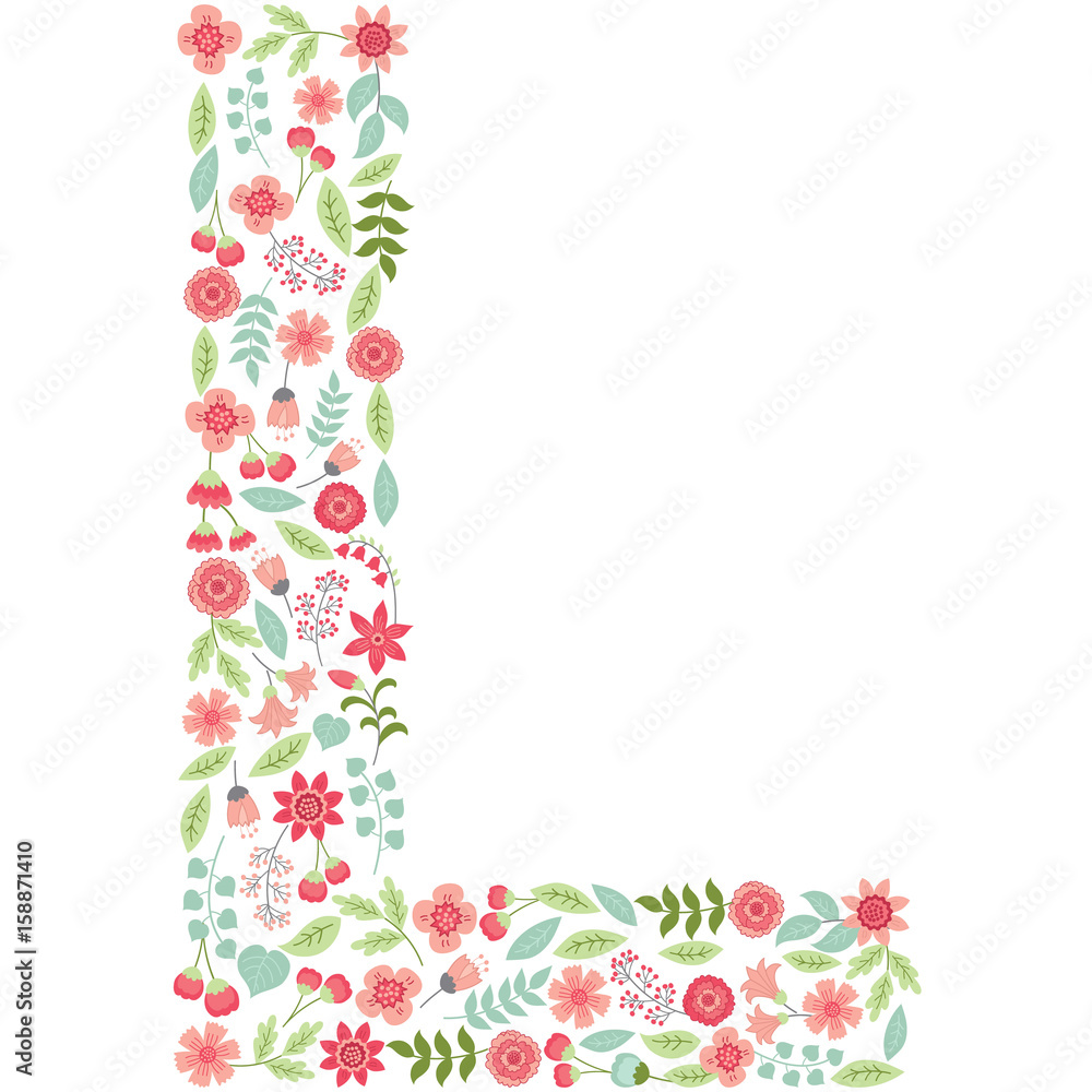 Vector floral letter L. Vector floral abc. English floral alphabet ...