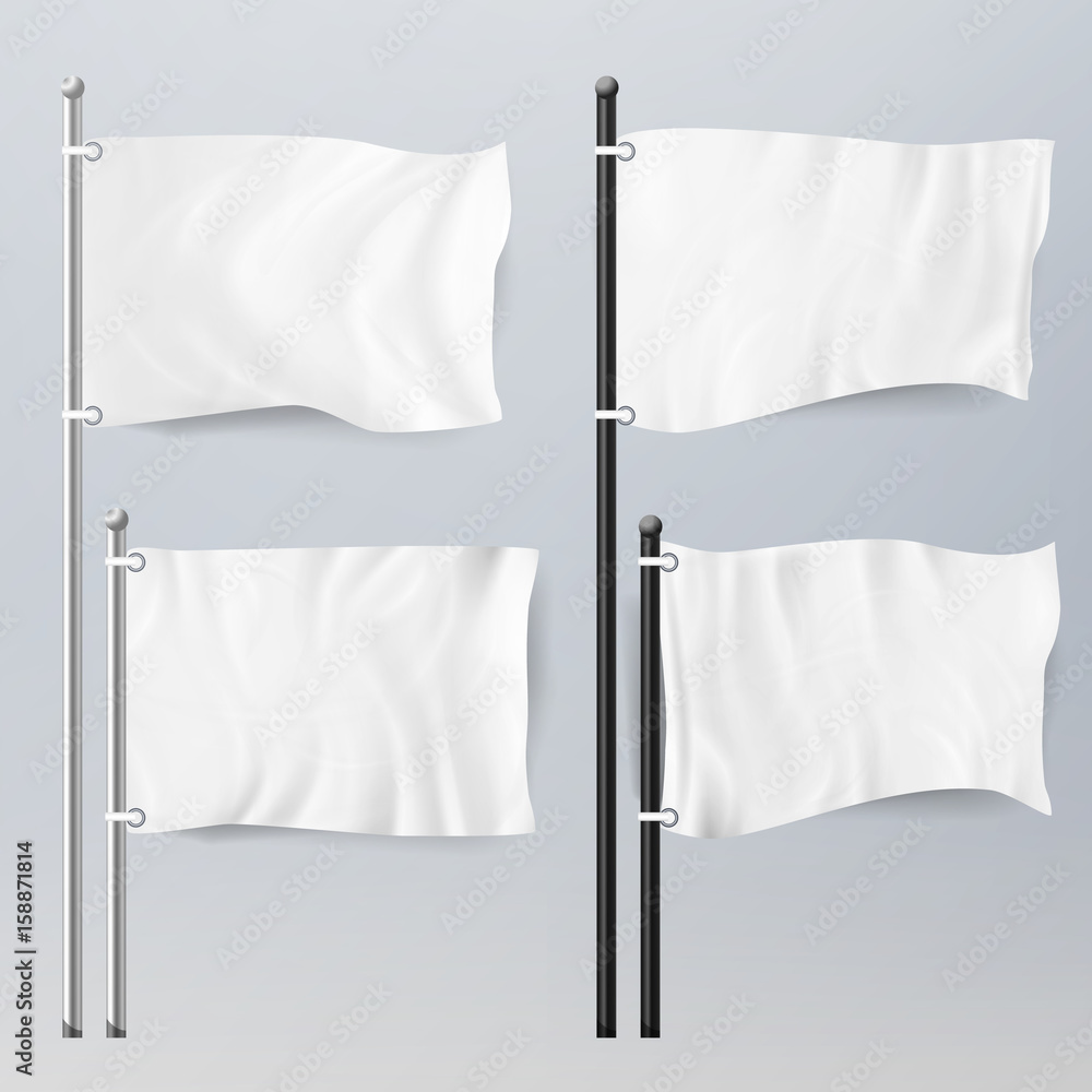 Various Clean Empty White Flags And Banners Pictograms Mockup. White ...
