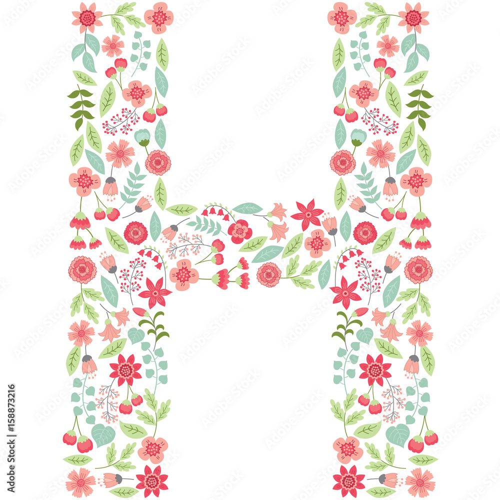 Vector floral letter H. Vector floral abc. English floral alphabet ...