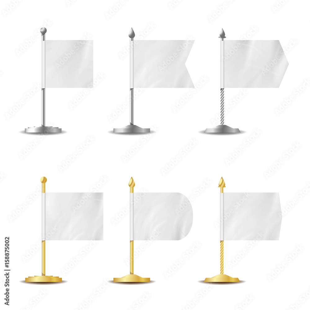 Table Desk Flag Set. Vector Realistic Illustration. Desk Flag Mockup ...