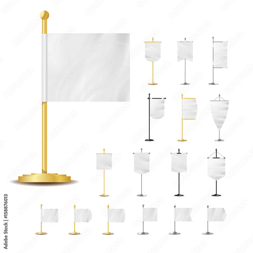 Blank White Table Flags Set Vector. Different Shapes Stock Vector ...