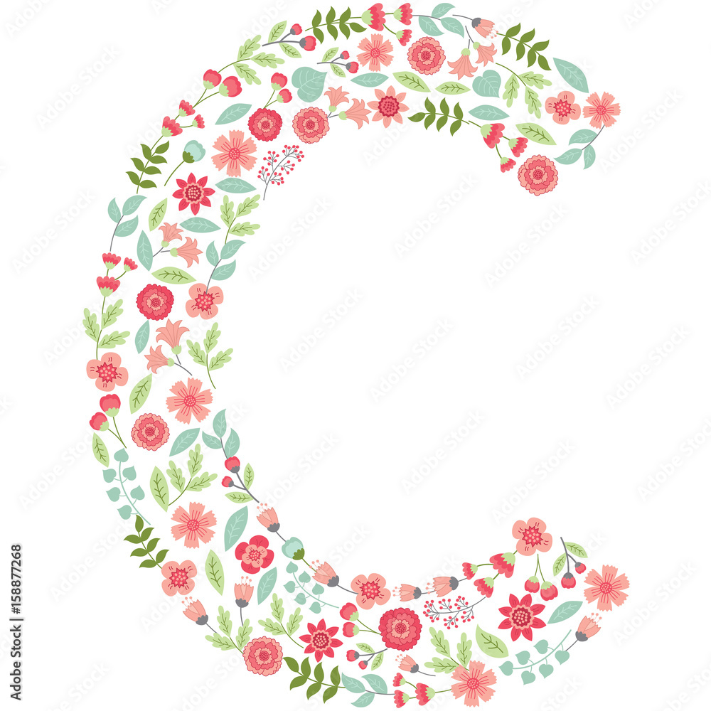 Vector floral letter C. Vector floral abc. English floral alphabet ...