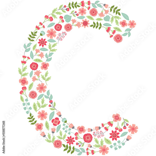 Vector floral letter C. Vector floral abc. English floral alphabet ...