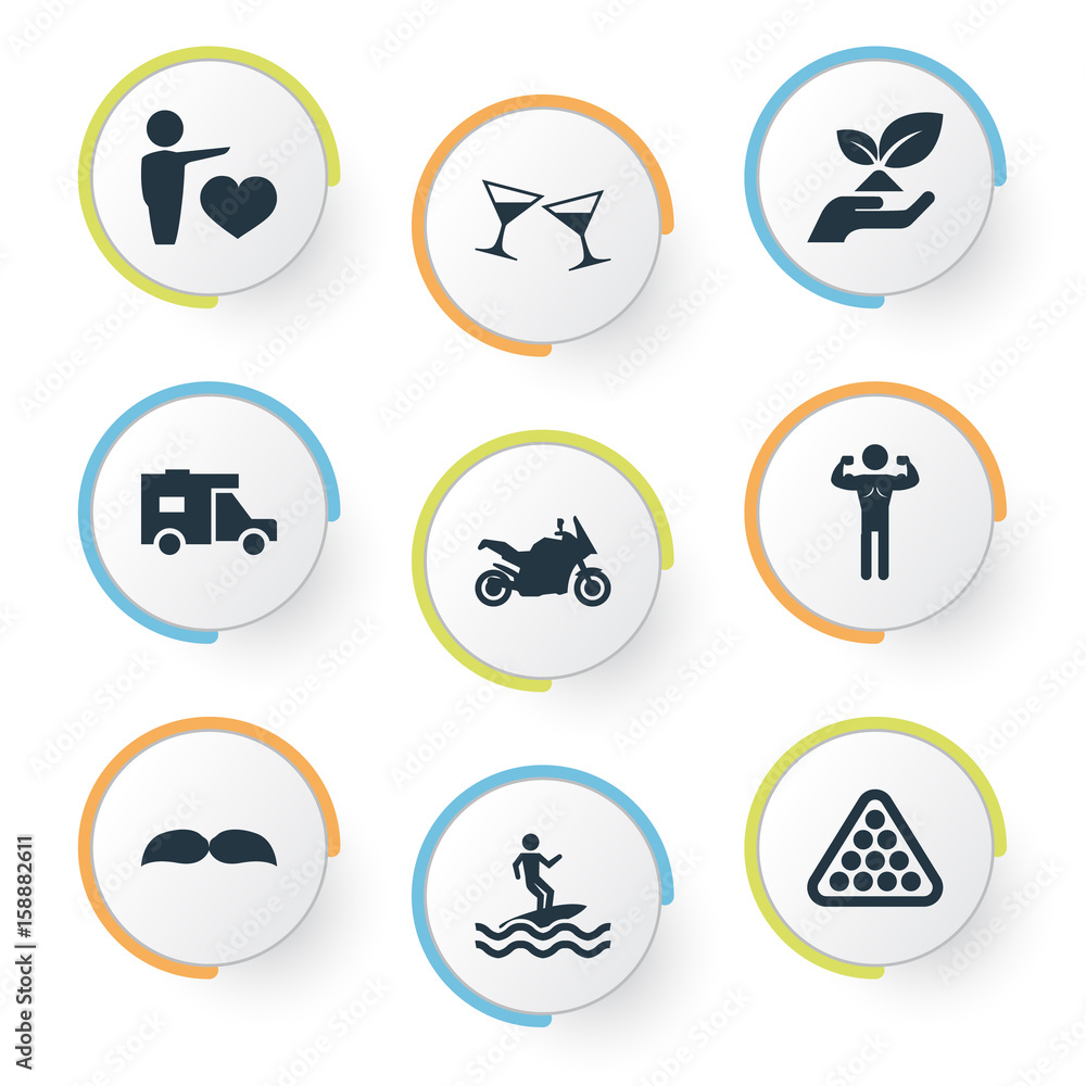 Vector Illustration Set Of Simple Yoga Icons. Elements Barber, Surfer ...